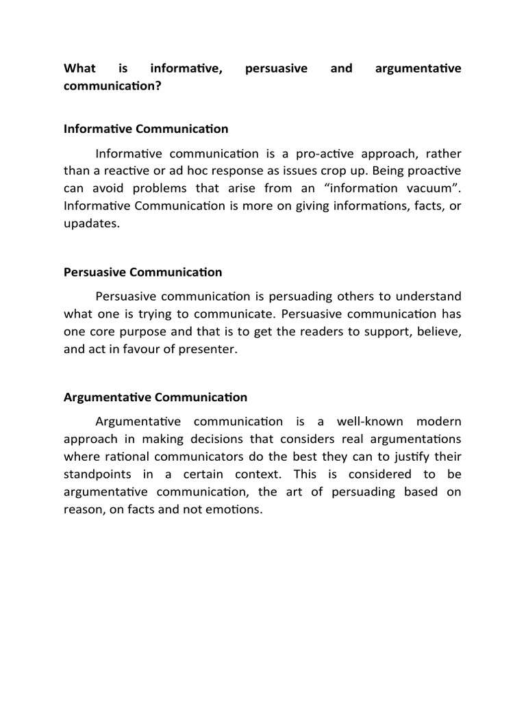What Is Informative, Persuasive and Argumentative Communication? | PDF ...