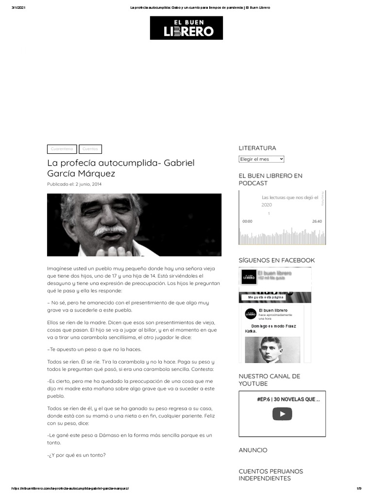 La Profecía Autocumplida - Gabo y Un Cuento para Tiempos de Pandemia ...