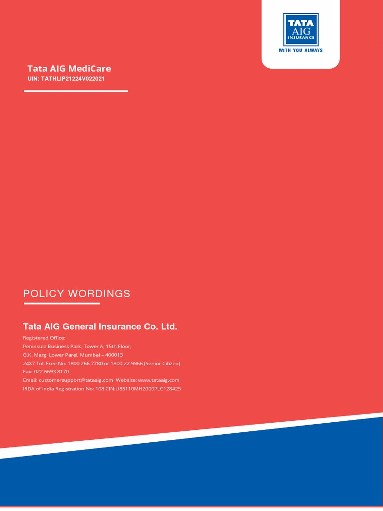 Tata AIG MediCare Policy Details | PDF | Hospital | Patient