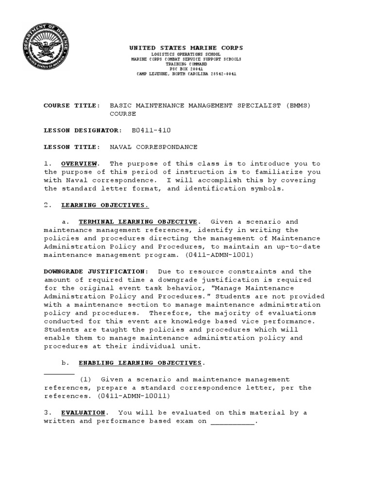 B0411-410 So Naval Correspondence | PDF | Paragraph | Signature