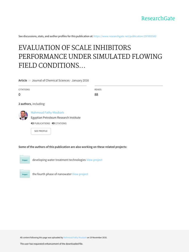 Evaluation of Scale Inhibitors Performance | PDF | Ph | Petroleum Reservoir