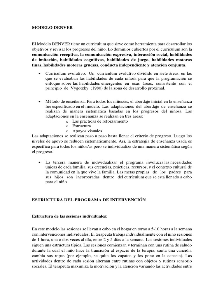 Modelo Denver | PDF | Espectro autista | Plan de estudios