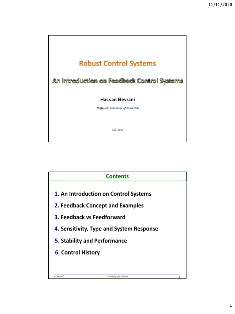 1-An Introduction On Feedback Control Systems | PDF | Control Theory ...