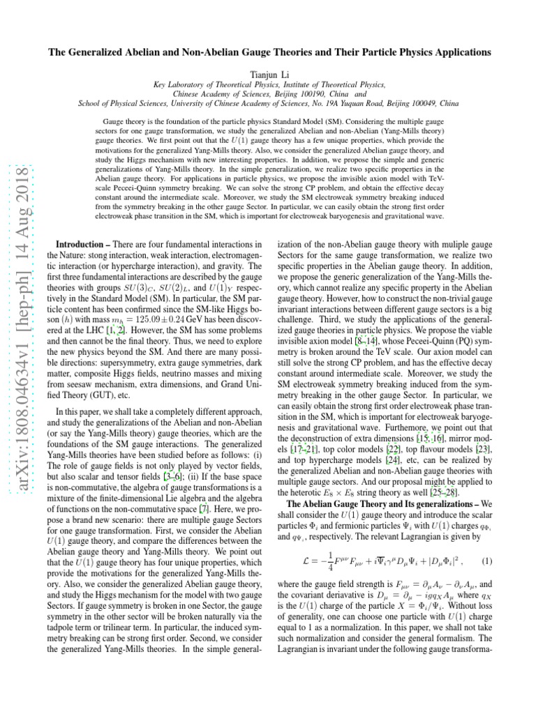 The Generalized Abelian and Non-Abelian Gauge Theories and Their Particle Physics Applications ...