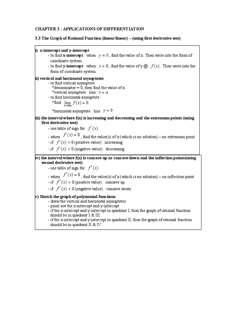 Chapter 3 - 3.3 The Graph of Rational Function PDF | PDF | Derivative ...