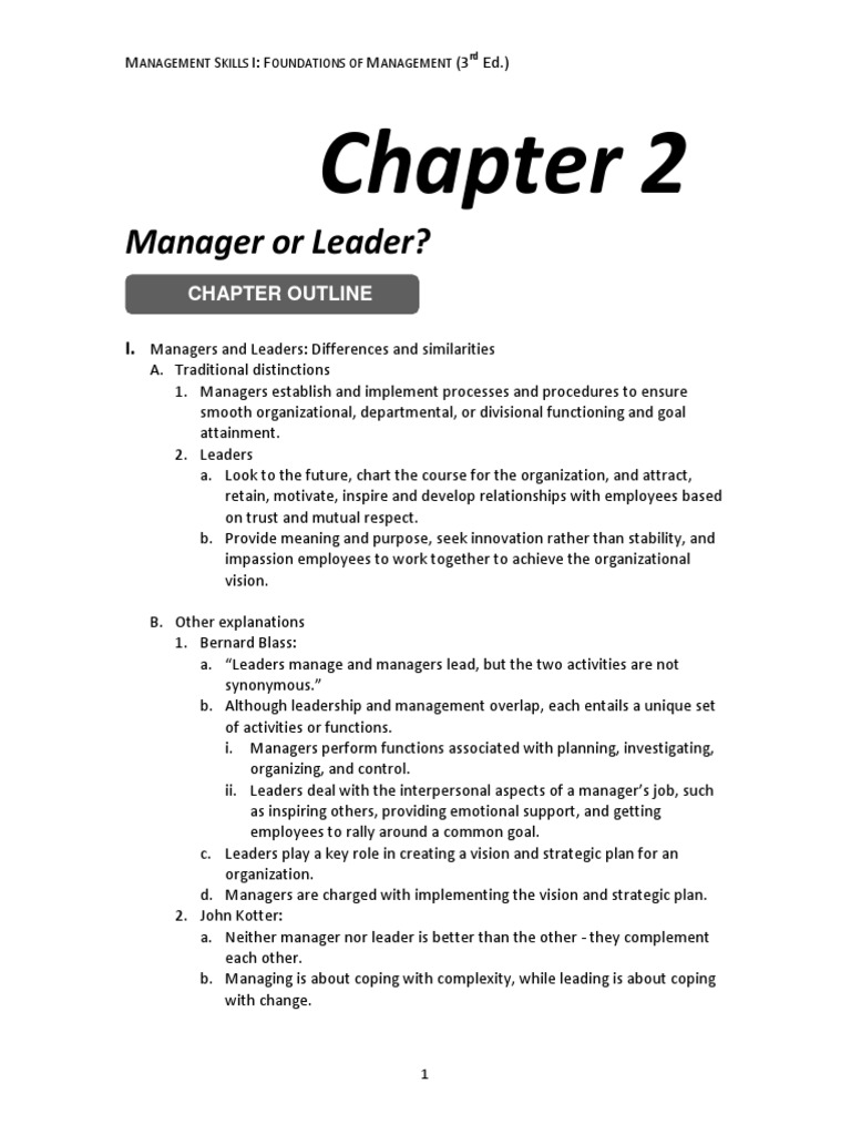 Manager or Leader?: Chapter Outline | PDF | Leadership | Competence ...