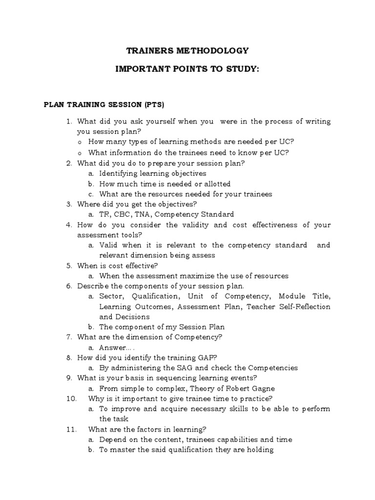 Trainers Methodology Important Points To Study:: Plan Training Session ...