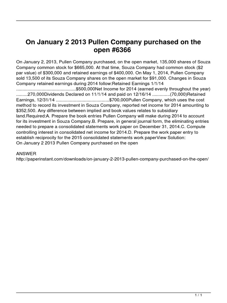 On January 2 2013 Pullen Company Purchased On The Open | PDF | Finance ...