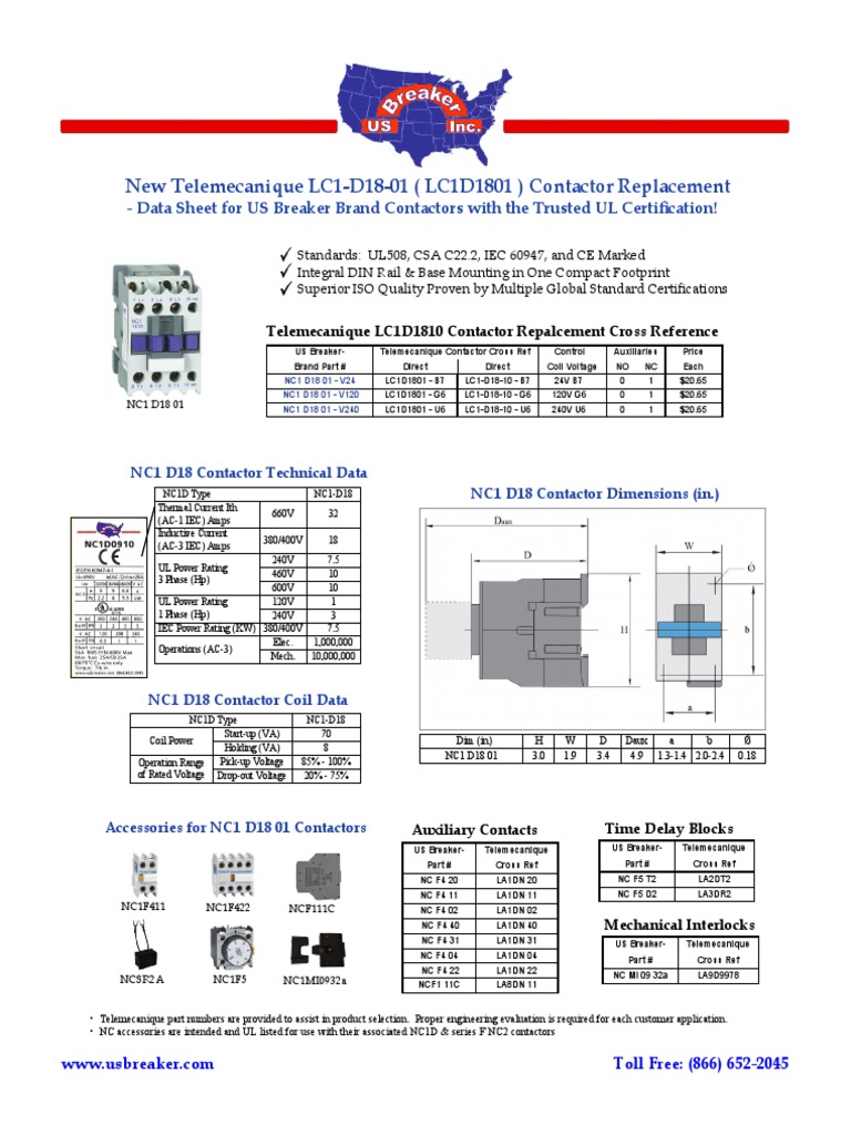 LC1D1801 Telemecanique LC1-D18-01 Contactor Replacement | PDF ...