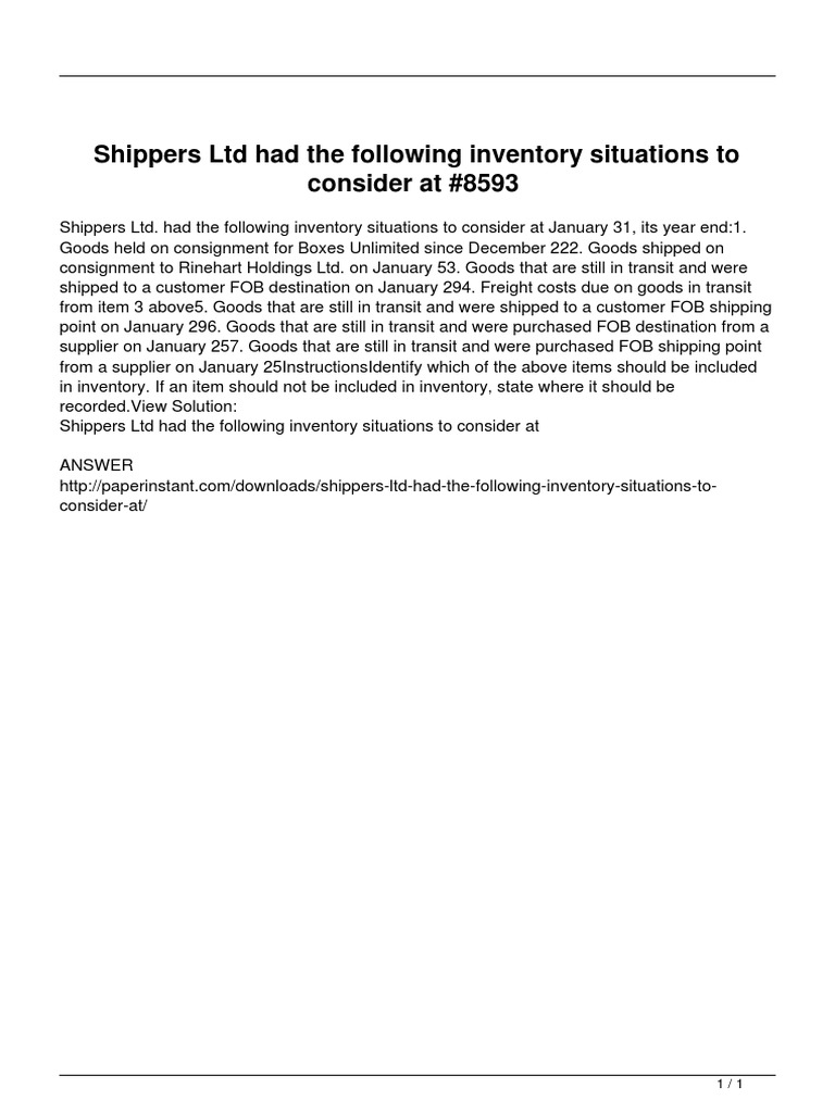 Inventory Assessment for Shippers Ltd. | PDF