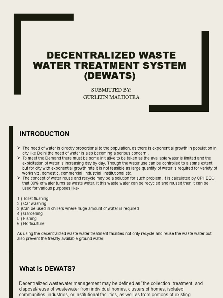 Decentralized Waste Water Treatment System (Dewats) : Submitted By ...