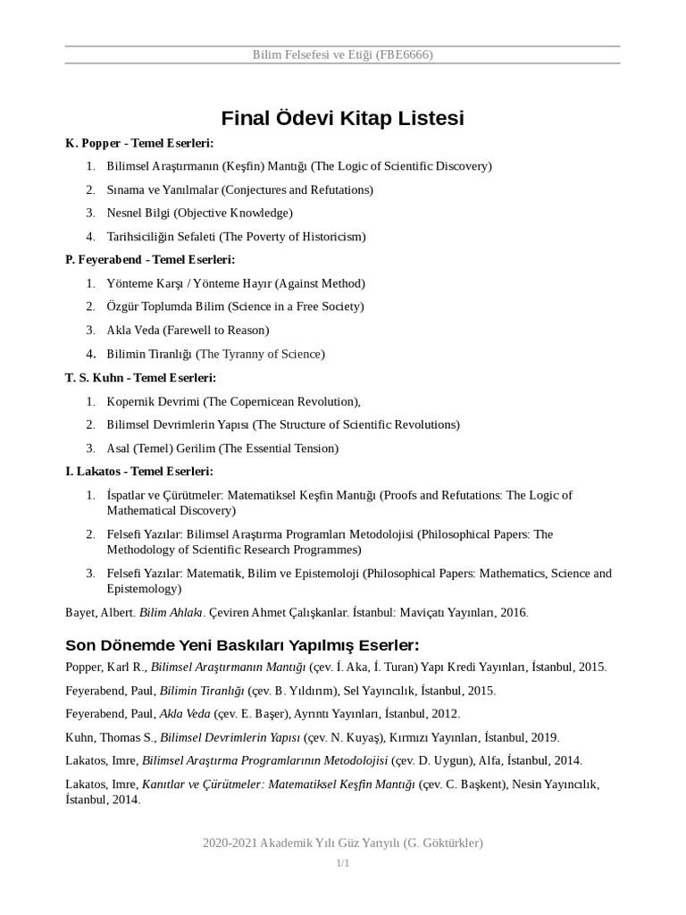 Final Odevi Kitap Liste | PDF
