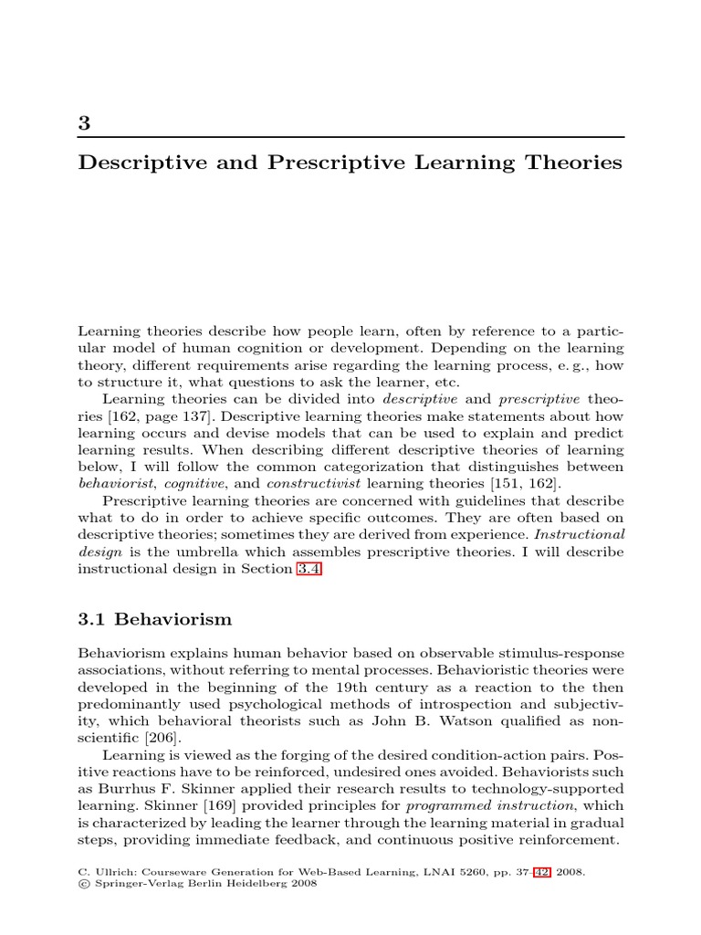 Descriptive vs. Prescriptive Learning Theories | PDF | Behaviorism ...