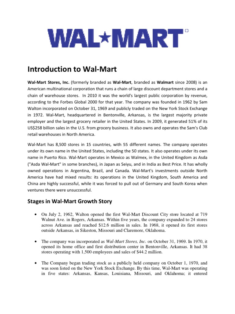 Introduction To Wal To Wal-Mart: Stages in Wal-Mart Growth Story Mart ...