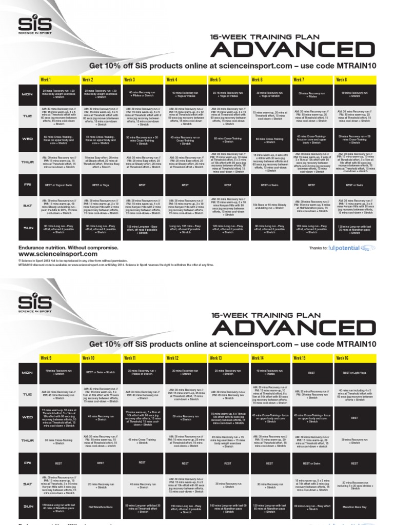 Advanced: 16-Week Training Plan | PDF | Long Distance Running | Sports