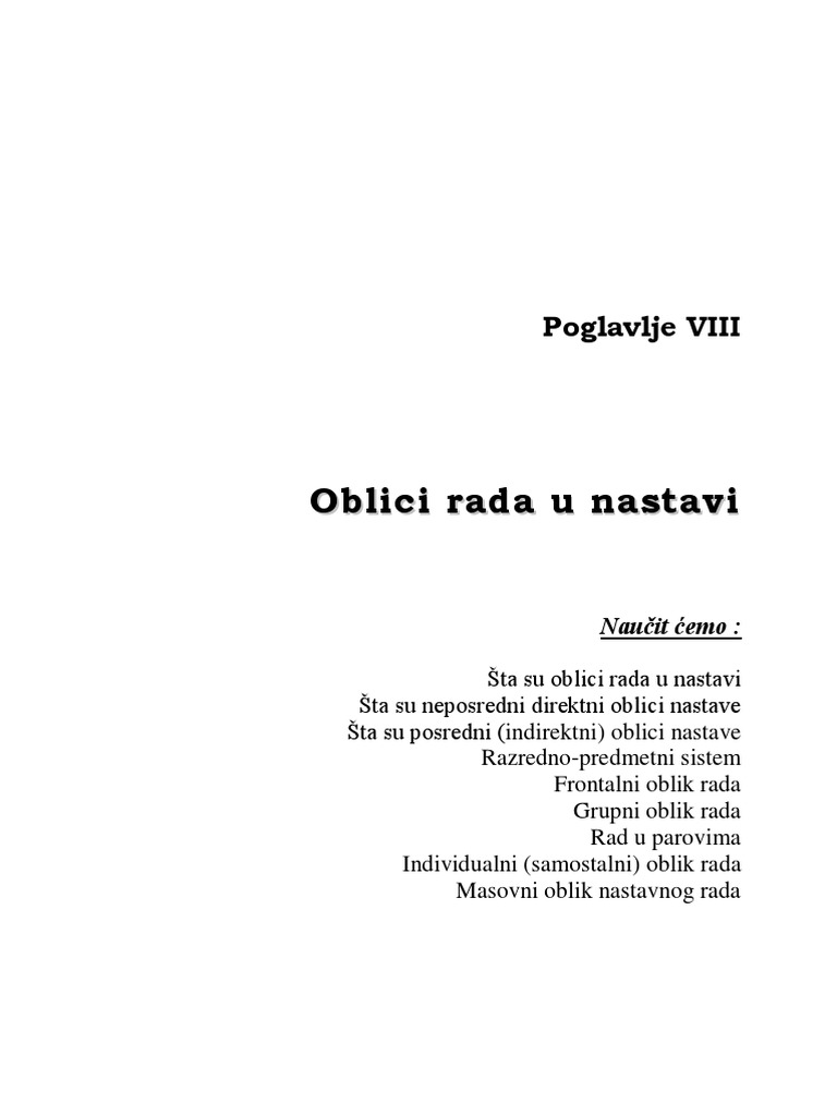 Poglavlje 8 - Oblici Rada U Nastavi | PDF