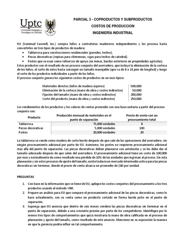 Taller 4. Ejercicio de Costos Inv Subproductos V2 PDF | PDF | Business | Fabricación e ingeniería