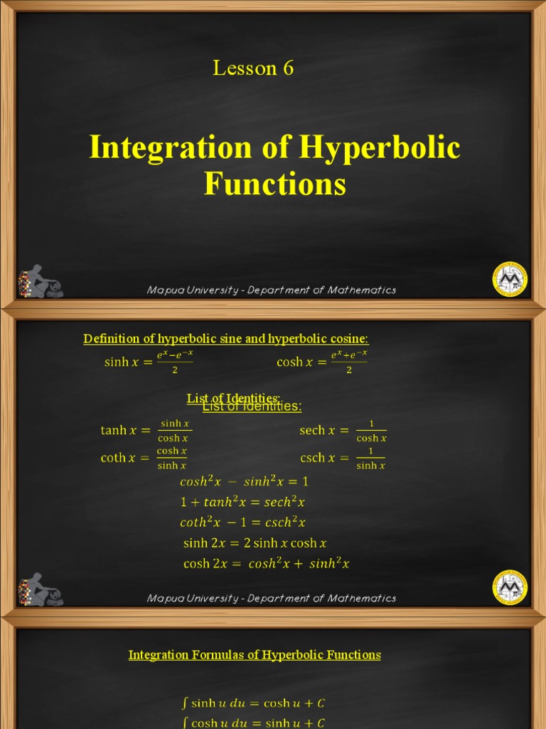 Lesson 6 Integration of Hyperbolic Funtions | PDF