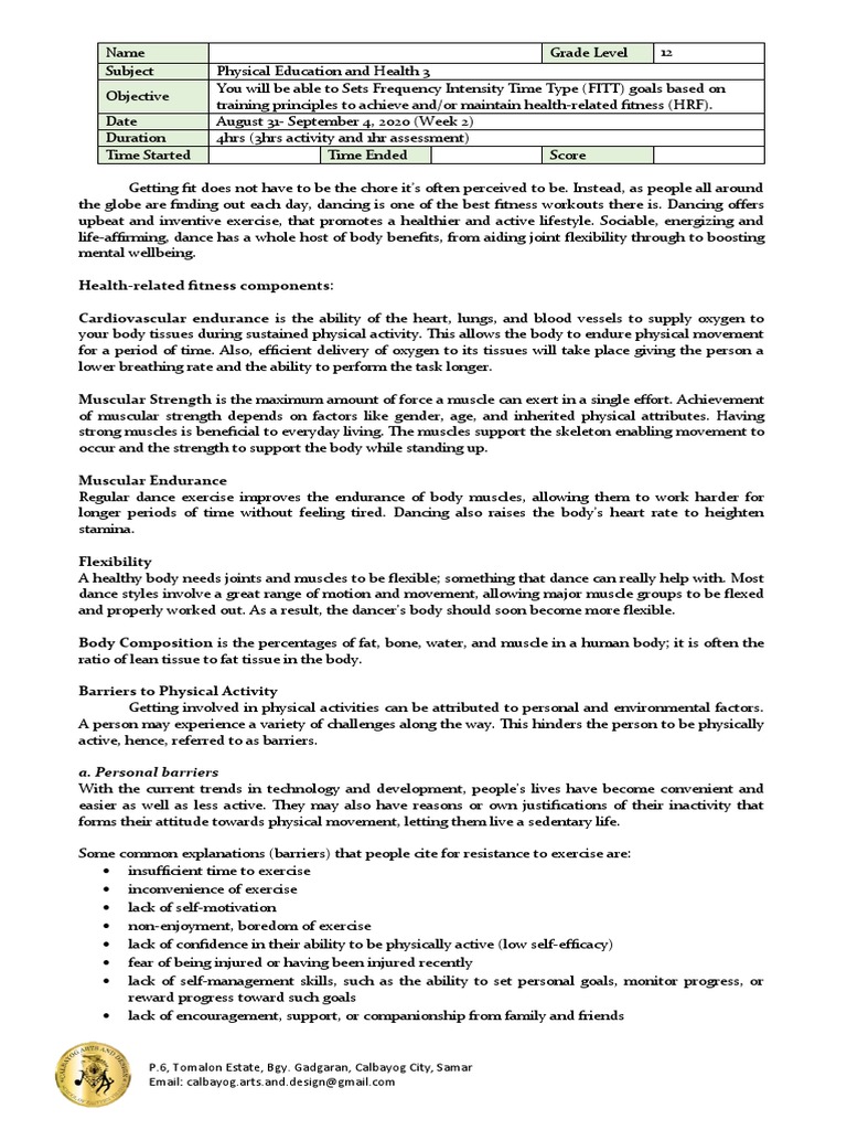 Week 2 Pe 12 Activity Sheet | PDF | Wellness