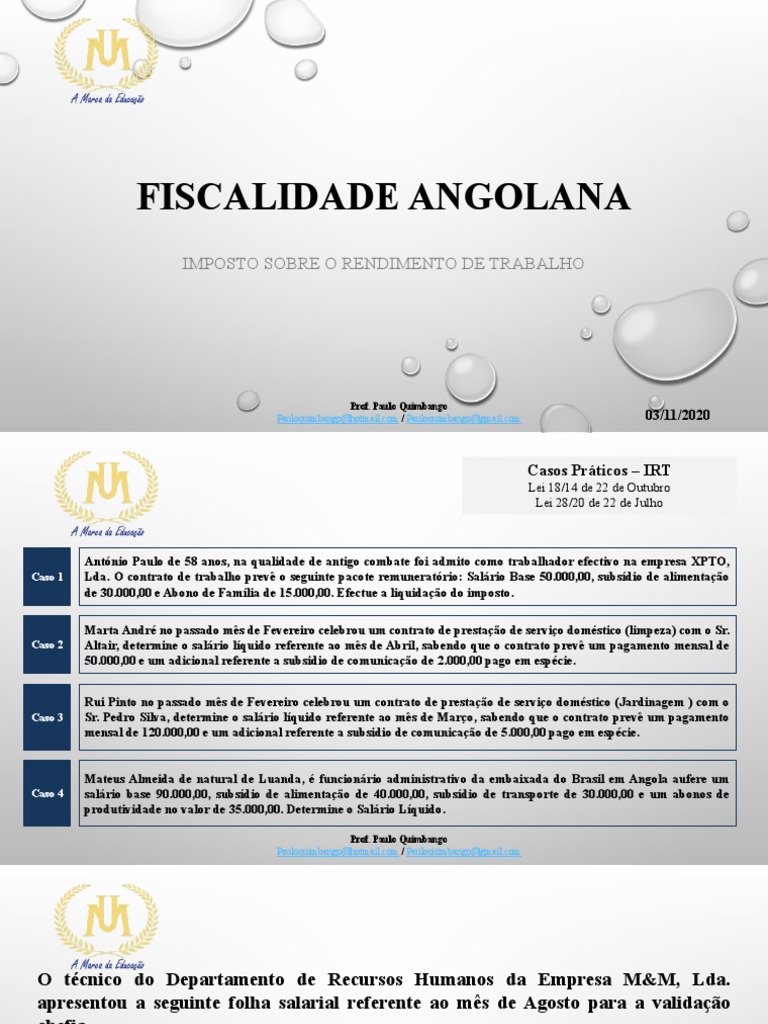 Liquidação de imposto de rendimento de trabalho para diversos casos ...