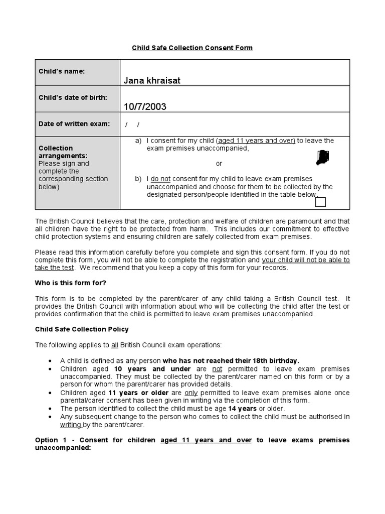 Child Safe Collection Consent Form | PDF | Identity Document | Social ...