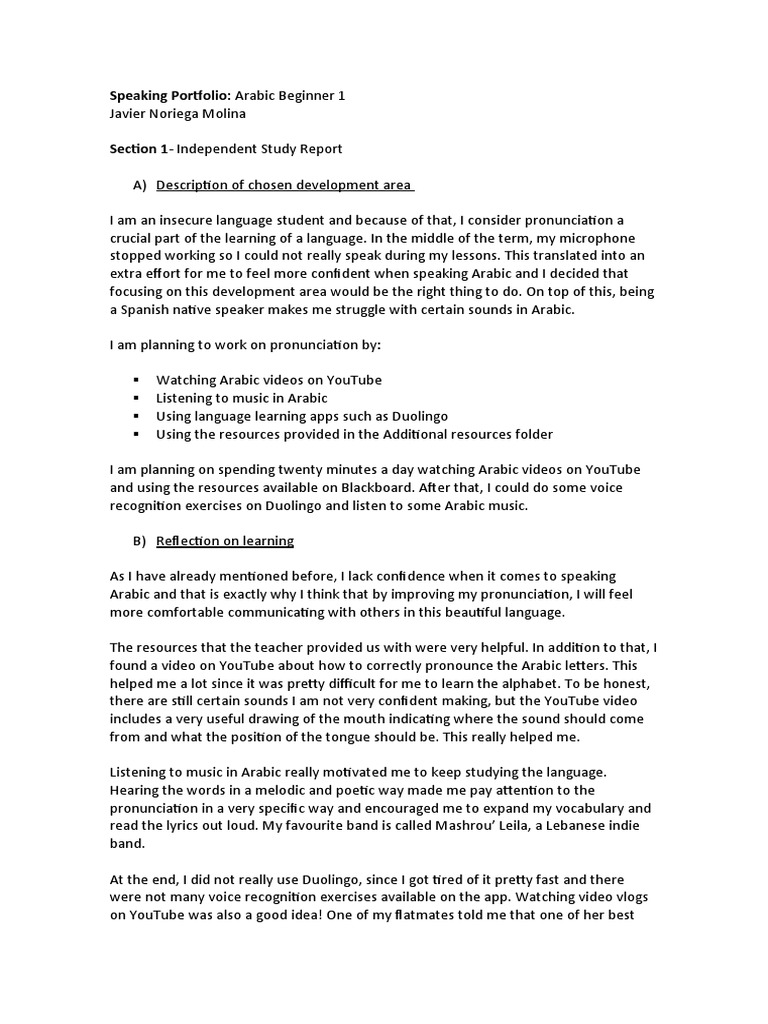Speaking Portfolio - Arabic Autumn Semester - Javier Noriega Molina ...