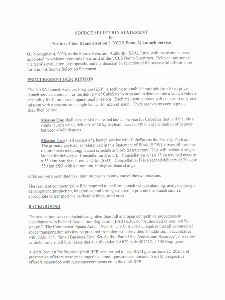 VCLS Demo 2 Source Selection Statement | PDF