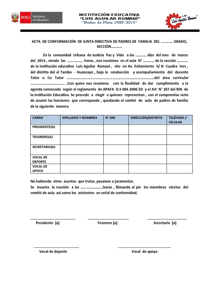 Acta de Conformacion de Junta Directiva | PDF | Gobierno