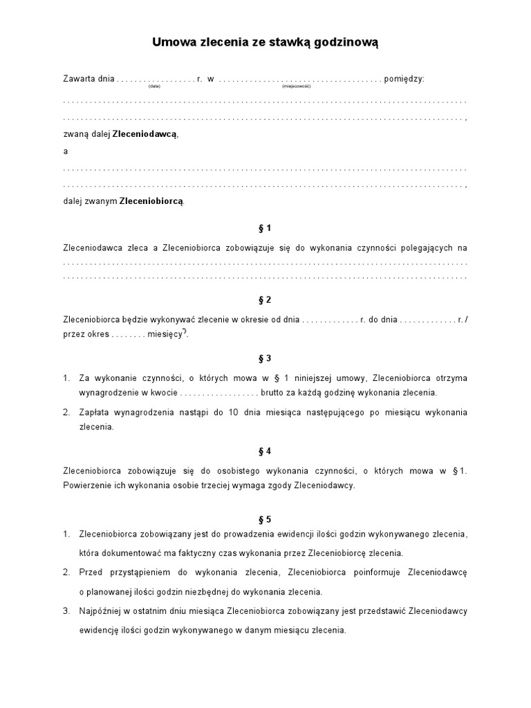 Umowa Zlecenia Ze Stawka Godzinowa | PDF Umowa Zlecenia Ze Stawka Godzinowa | PDF