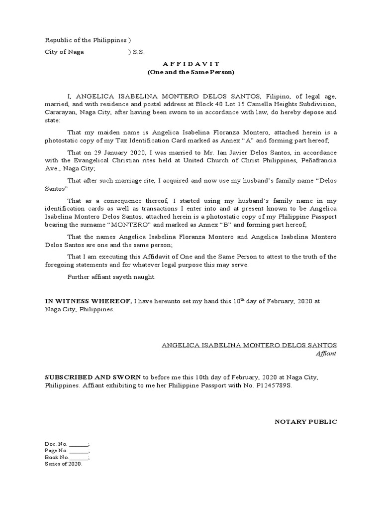 Affidavit of One and The Same Person | PDF