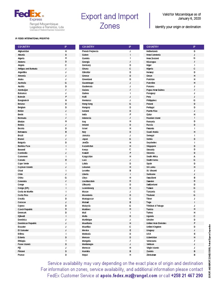 Zones Export & Import - FedEx Mozambique 2020 | PDF | Global Politics ...