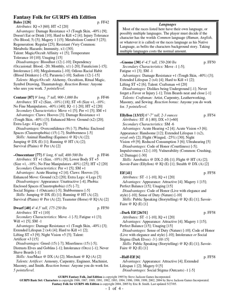 GURPS 4th - FFolk4e PDF | PDF | Elf (Dungeons & Dragons) | Nature