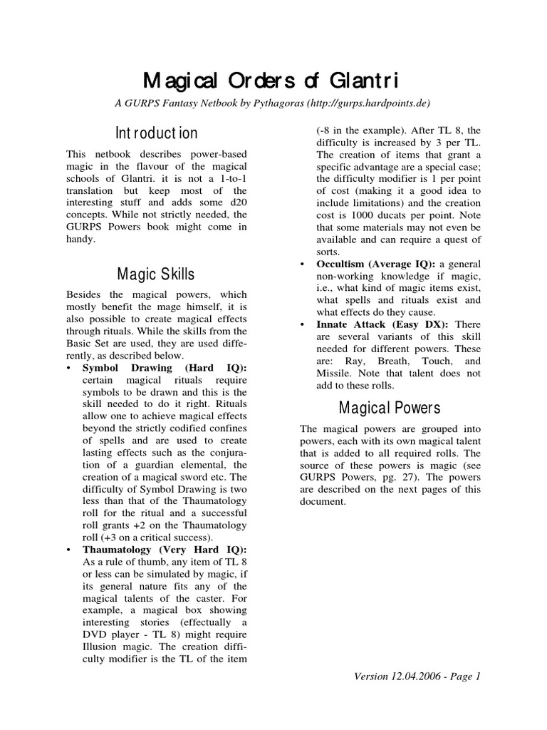GURPS Magic Powers Overview | PDF | Necromancy | Ice
