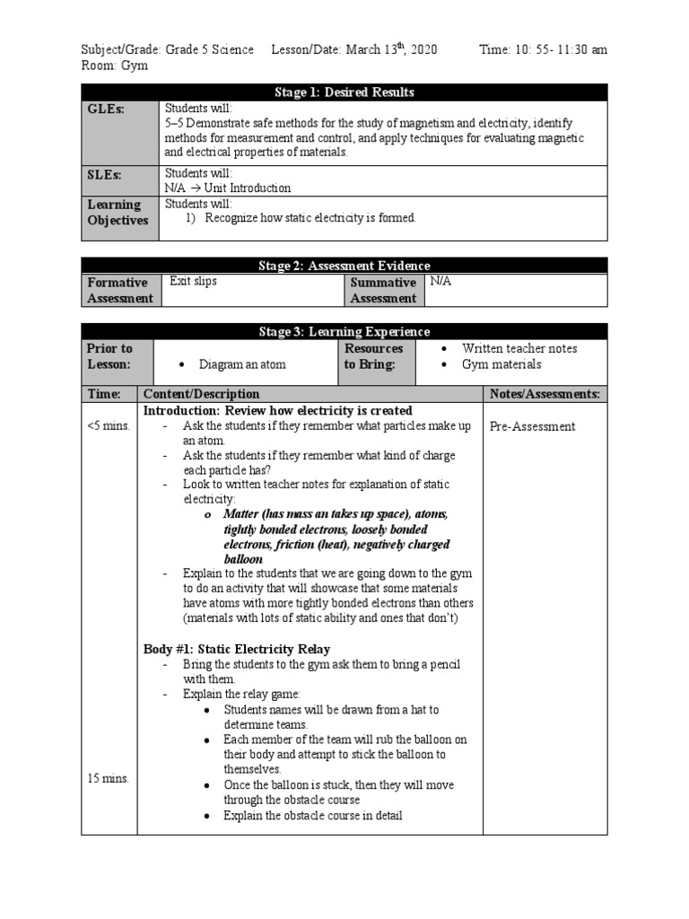 Science 5 Lesson Plan For March 13 | PDF | Electron | Electric Charge