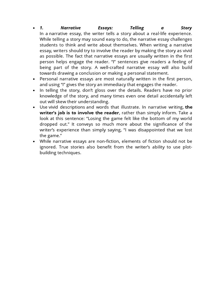 Narrative Essays: Telling A Story: Writer's Job Is To Involve The ...