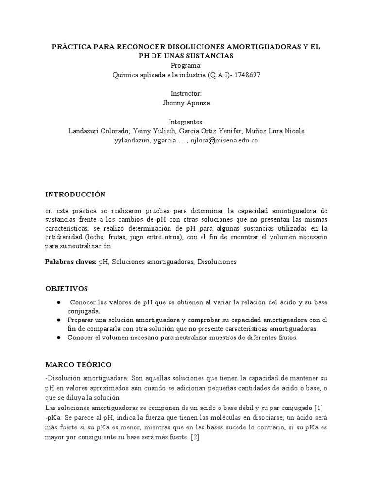 PR Ctica para Reconocer Disoluciones Amortiguadoras y El PH de Unas Sustancias | PDF | Ph | Gusto