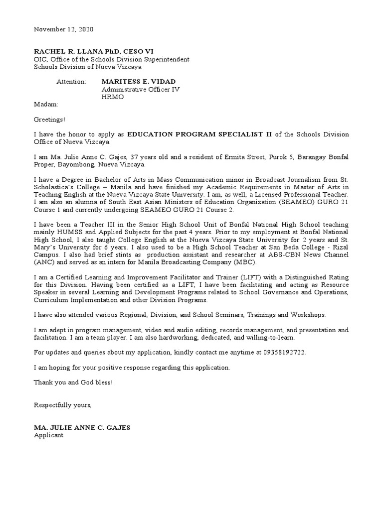 Application Letter - Jules | PDF