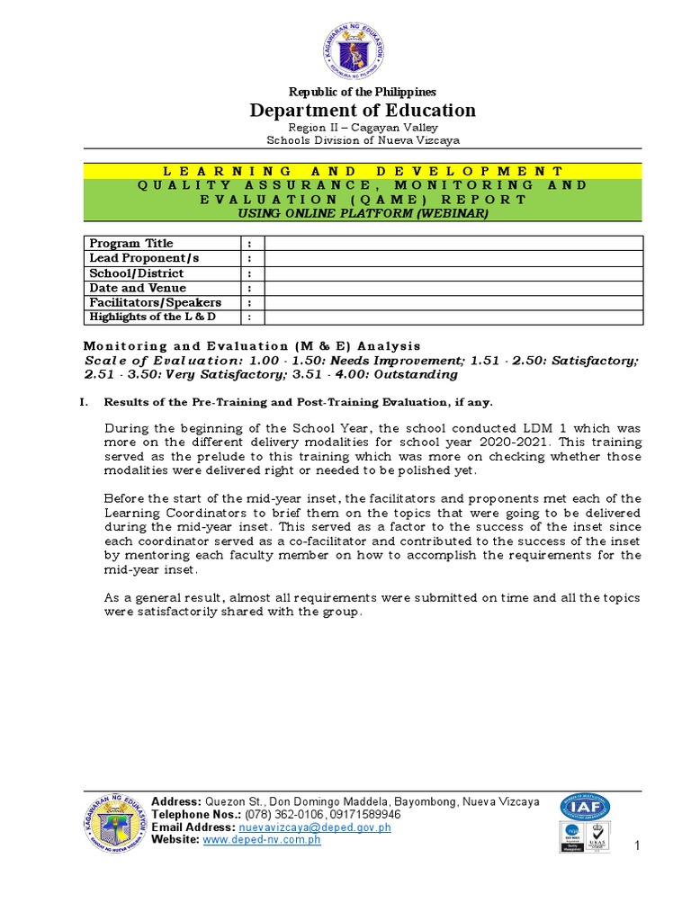 STEP-2-WEBINAR-QAME-Report-TEMPLATE Inset | PDF | Evaluation | Human Nature