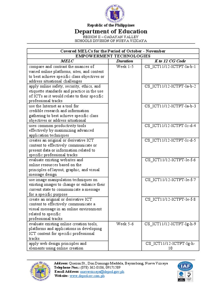 Department of Education: Covered Melcs For The Period of October ...