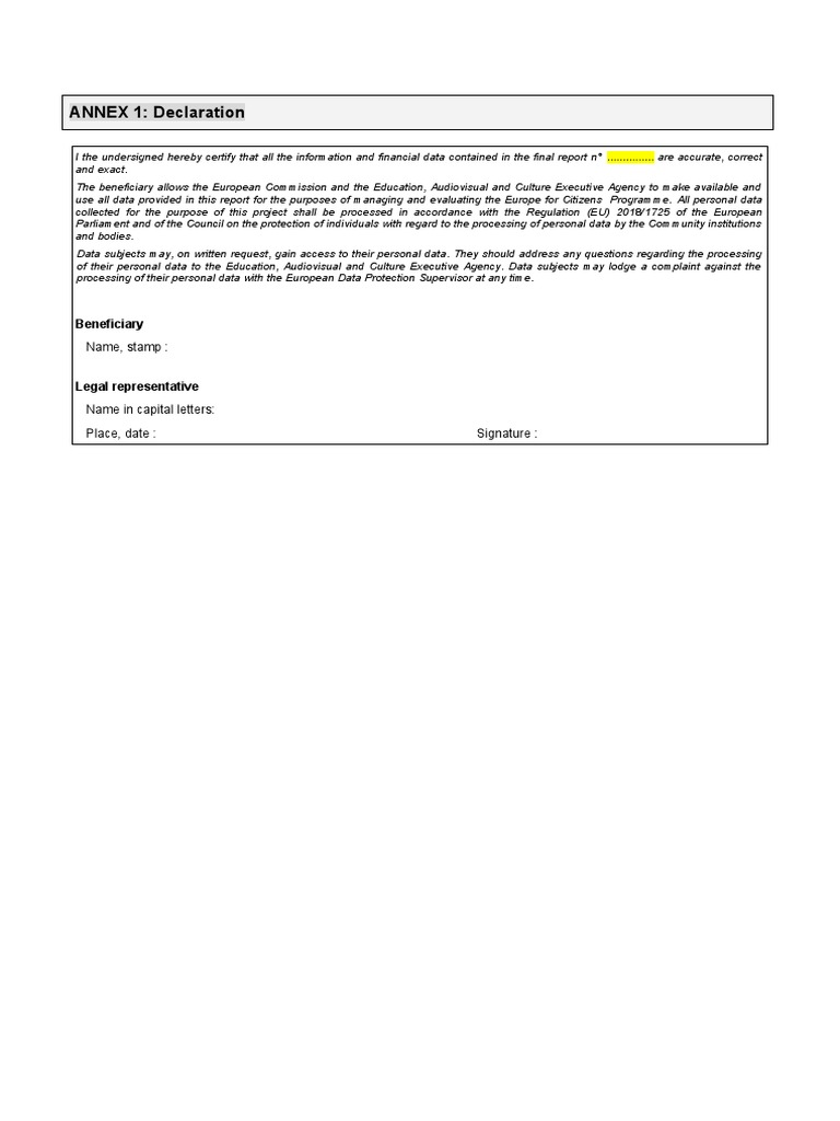Declaration for Europe for Citizens Program | PDF