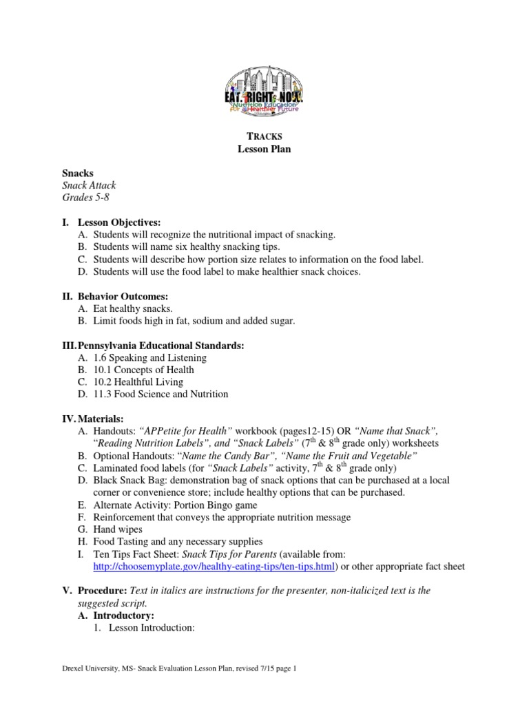 3 MS Snack Attack Lesson Rev 7 15 Nfs | PDF | Nutrition Facts Label | Foods