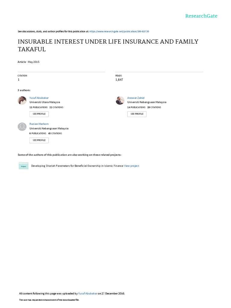 Insurable Interest in Life Insurance Takaful | PDF | Wife | Sharia