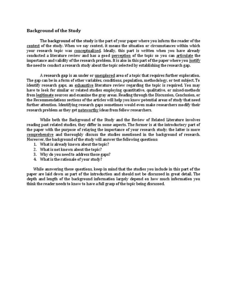 Background of The Study | PDF