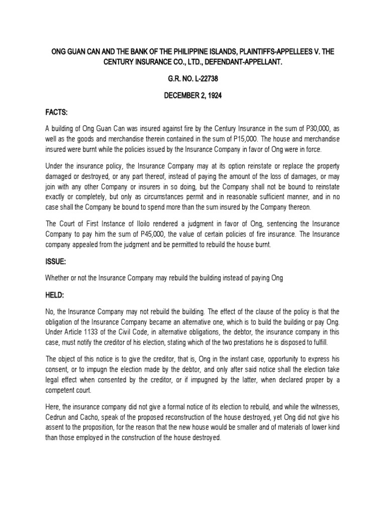 Ong Guan Can and The Bank of The Philippine Islands | PDF | Insurance ...