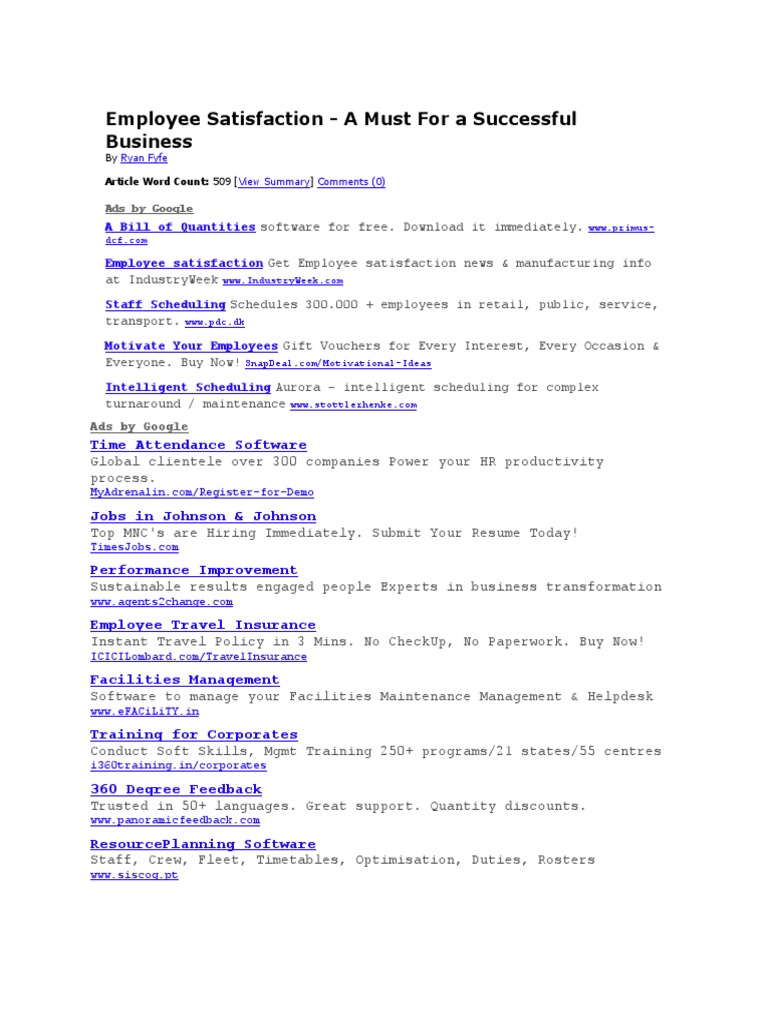 Employee Satisfaction | PDF | Employment | Job Satisfaction