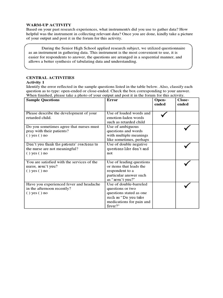 Research instruments questionnaire survey | PDF | Qualitative Research ...