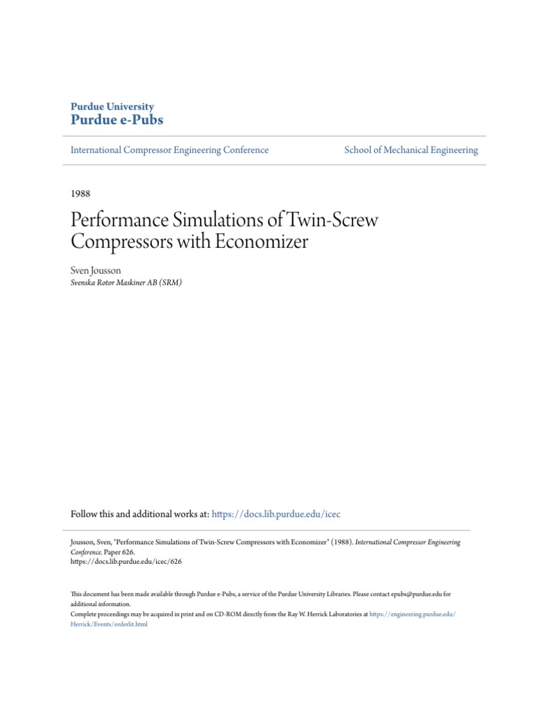 Performance Simulations of Twin-Screw Compressors With Economizer | PDF ...