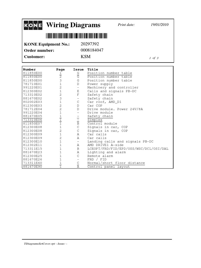 Wiring Diagrams: Order Number: KONE Equipment No. | PDF | Elevator ...