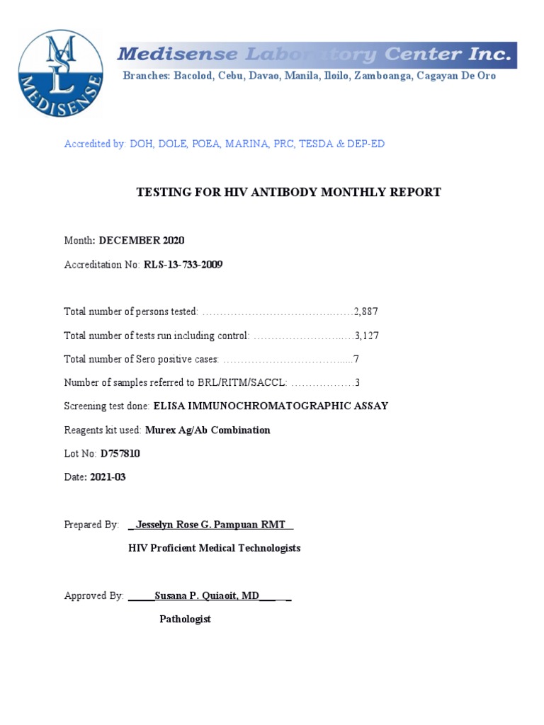 Hiv Monthly Report December 2020 | PDF
