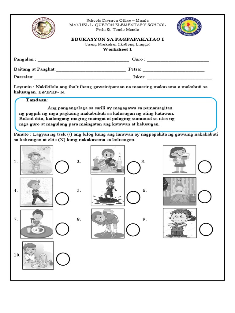 ESP1 Q1 Week 3 Worksheet 1 | PDF